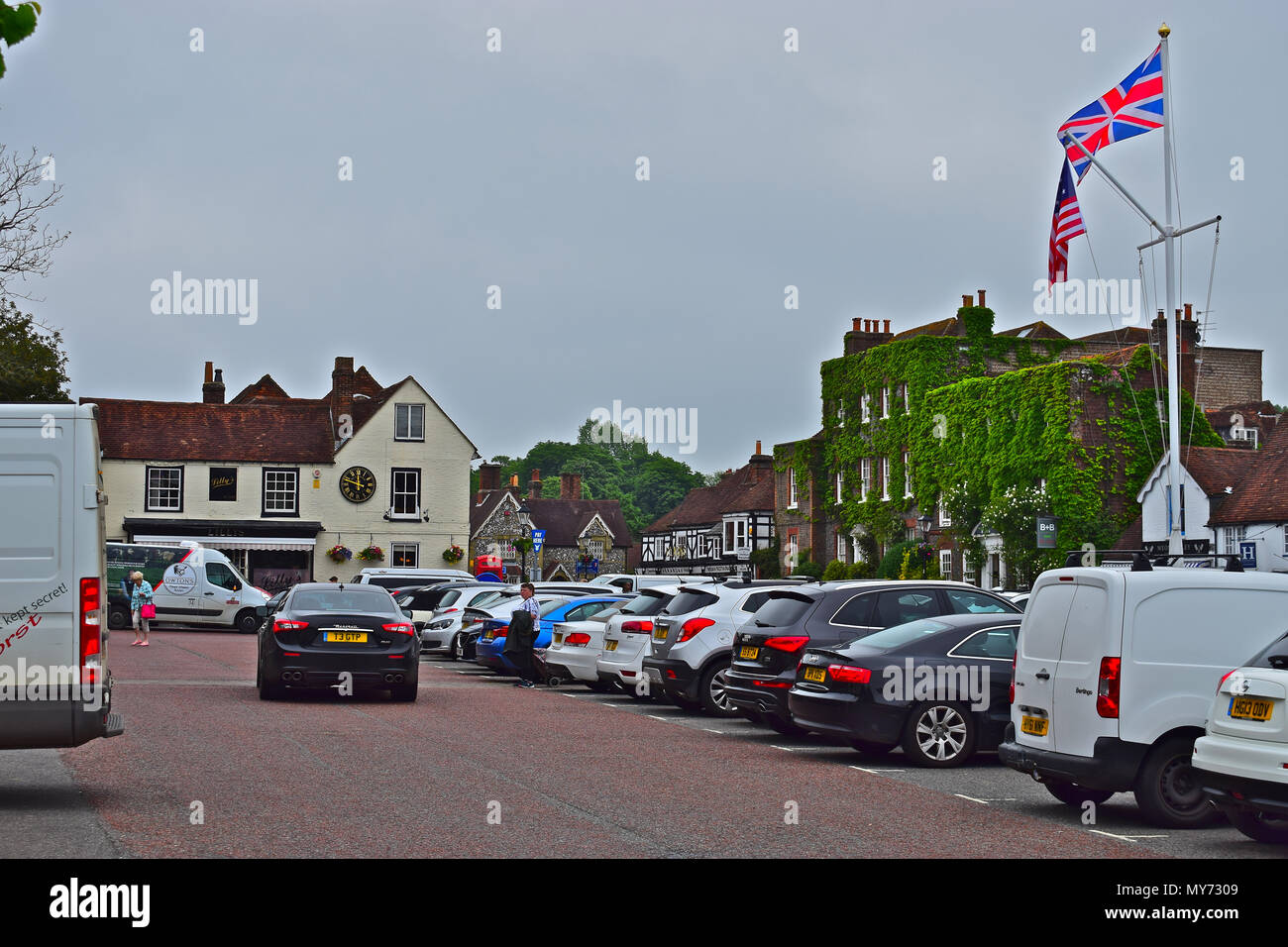 The pretty central square of the quaint country town of Wickham in ...