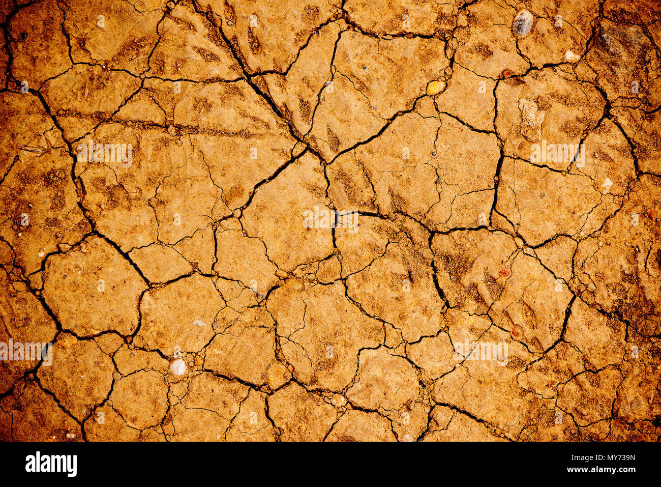 Dry cracked ground soil, top view. Texture of land during drought ...