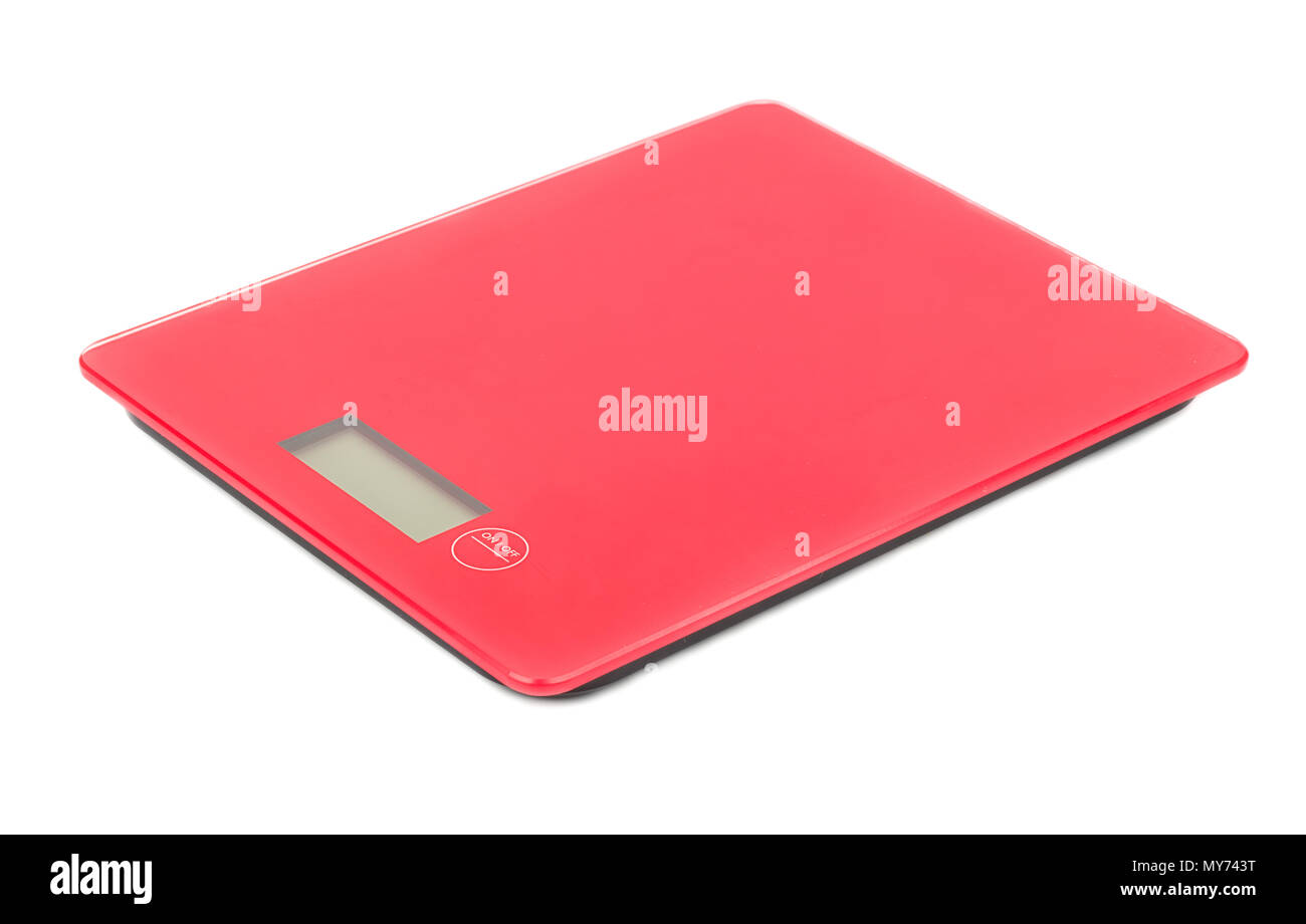 Red glass digital kitchen scale isolated on white background Stock ...