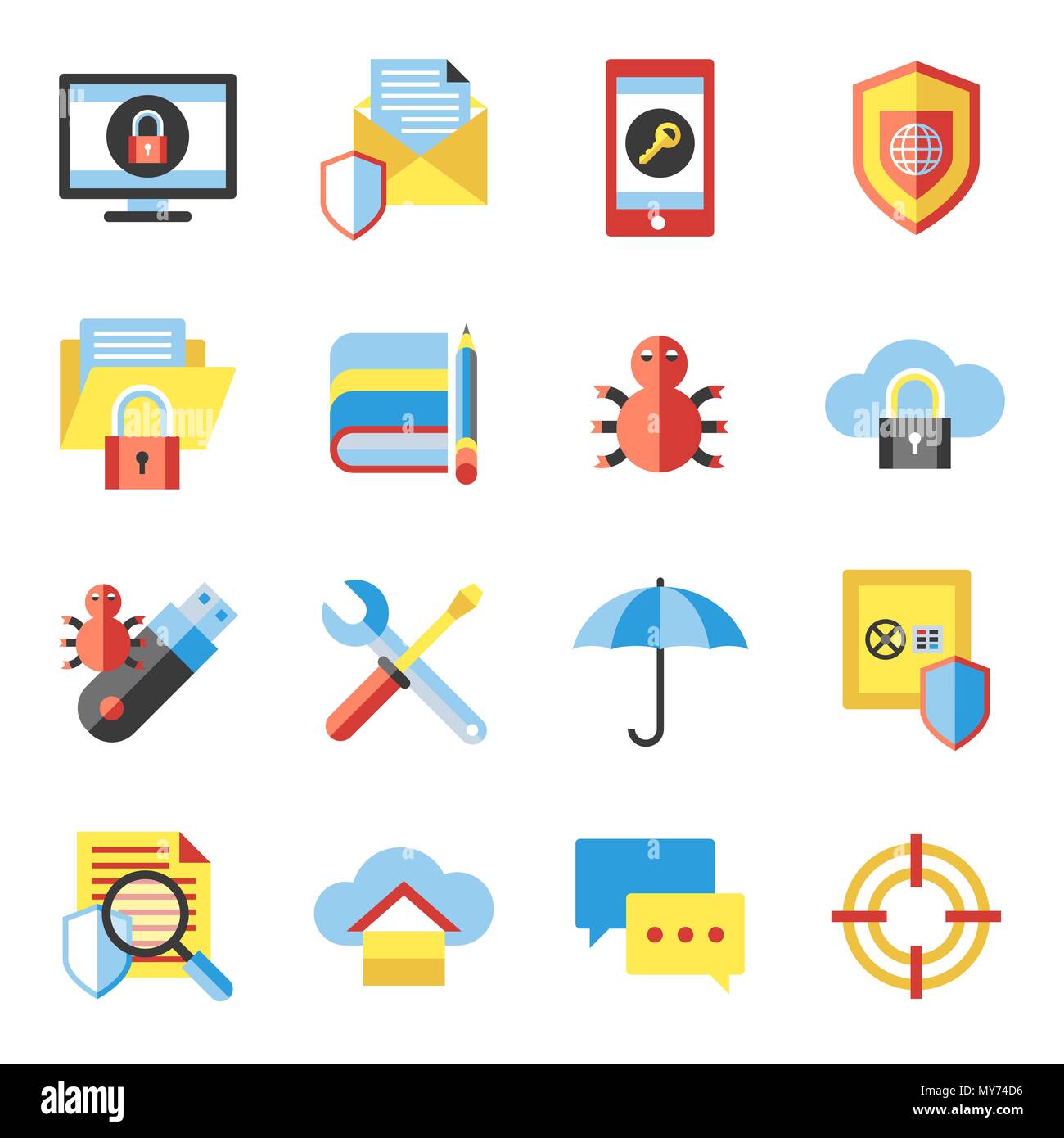 Digital vector data securuty and privacy protection icon set pack ...