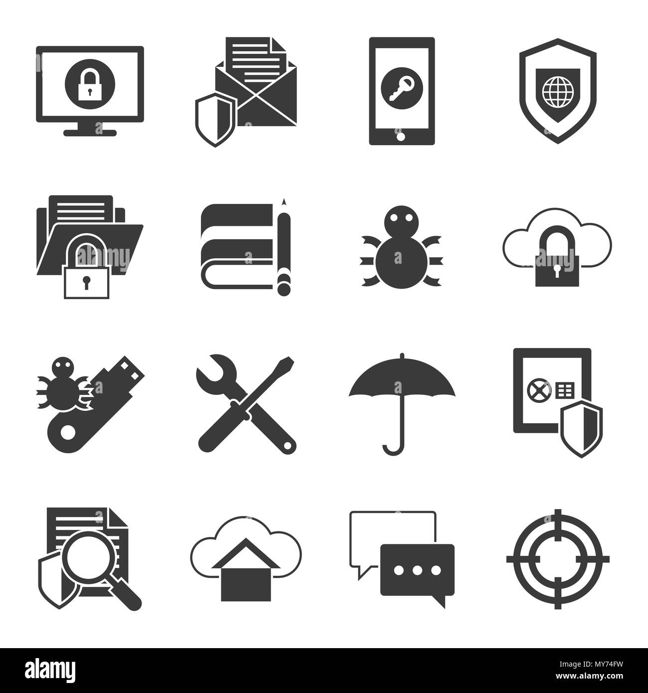 Digital vector data securuty and privacy protection icon set pack ...