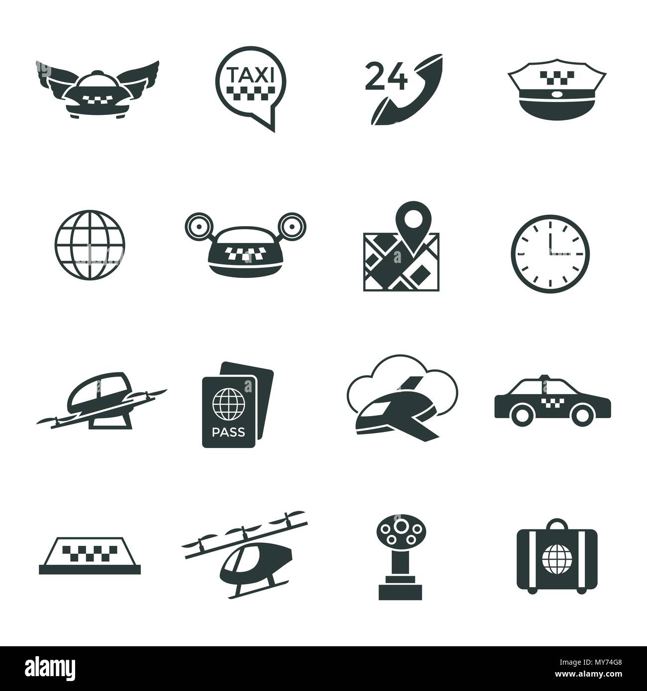 Digital vector flying taxi drone icon set pack illustration, simple ...