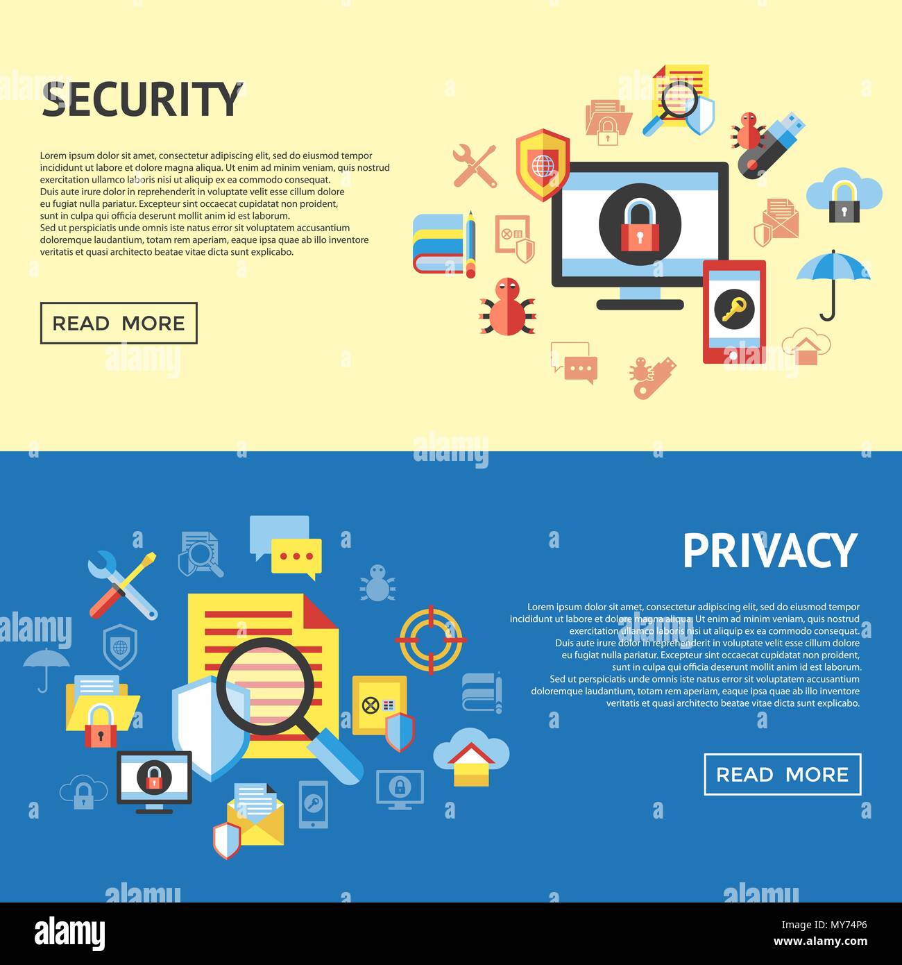 Digital vector data securuty and privacy protection icon set pack ...
