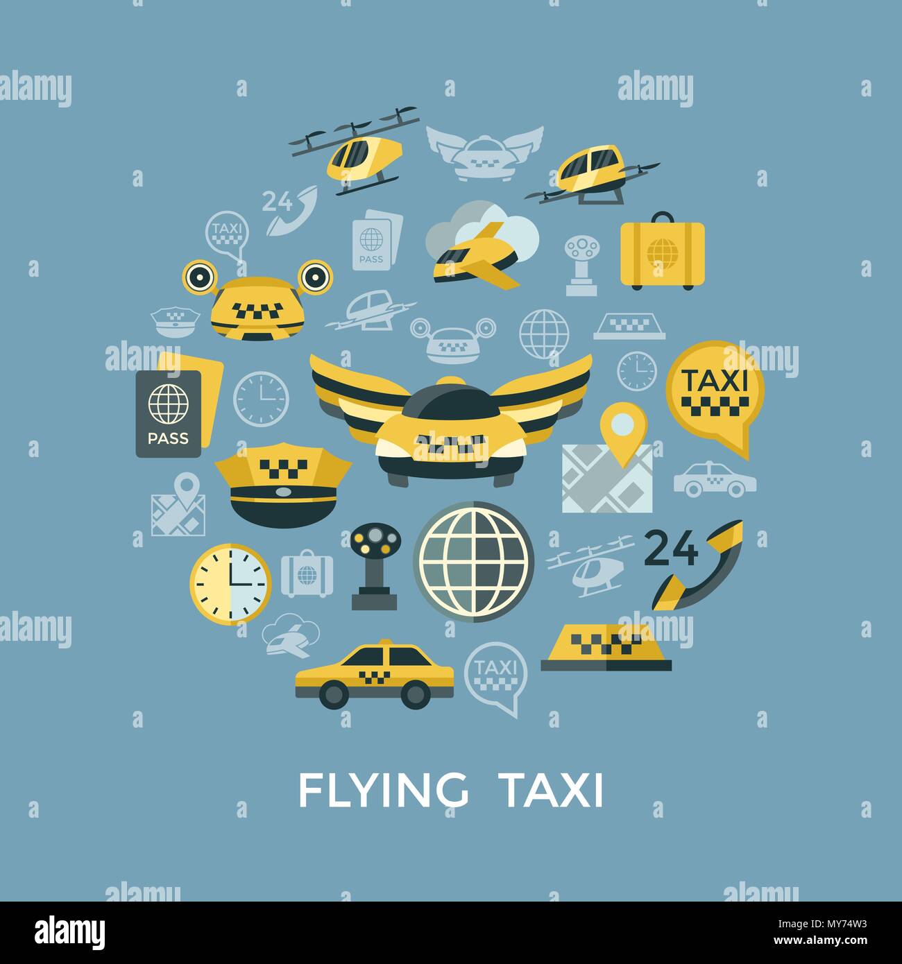Digital vector flying taxi drone icon set pack illustration, simple ...