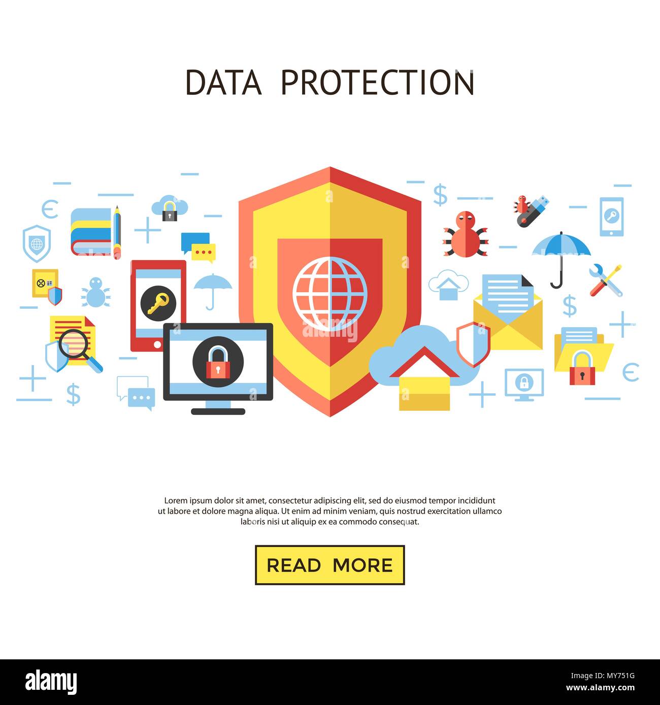 Digital vector data securuty and privacy protection icon set pack ...