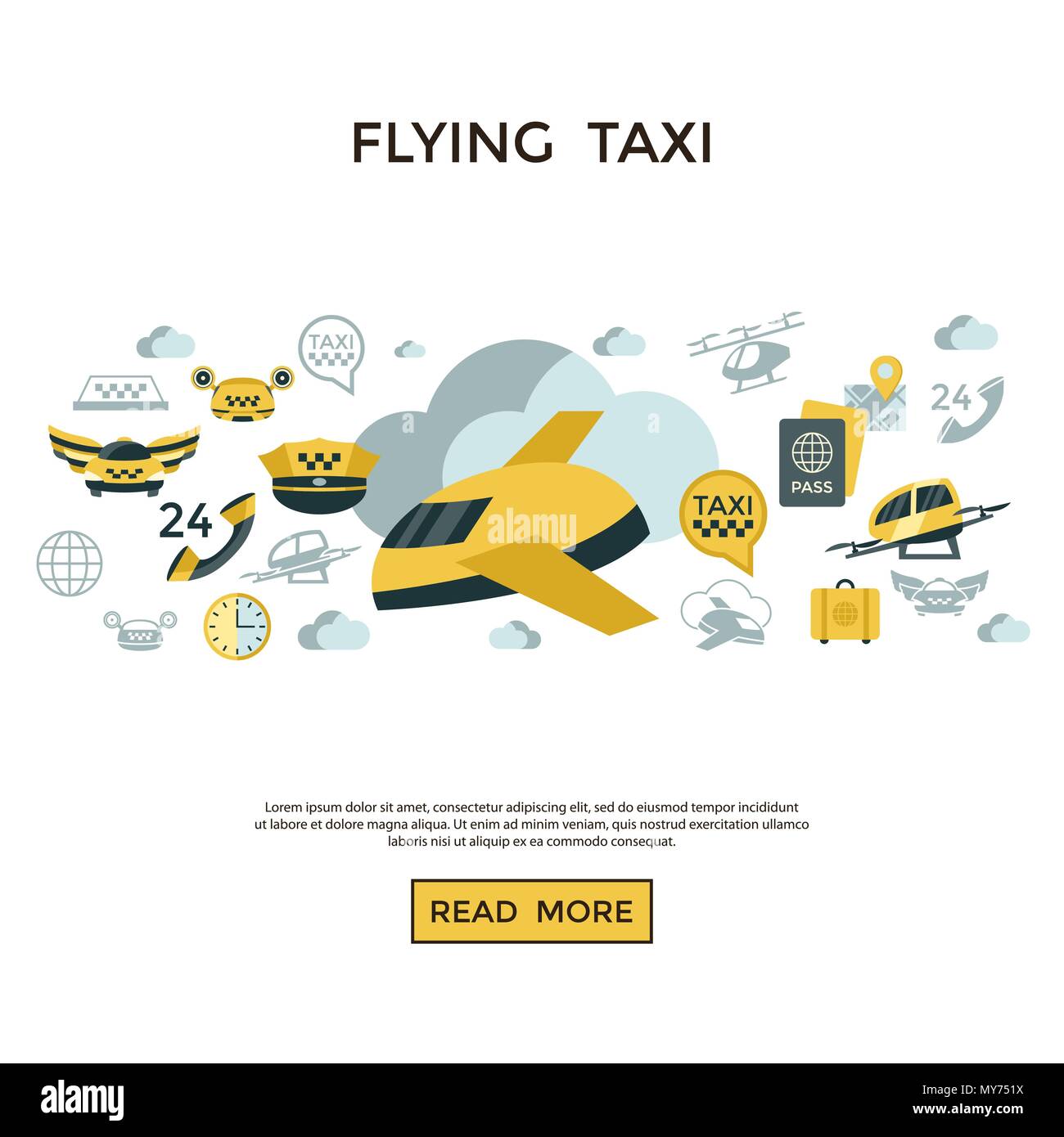 Digital vector flying taxi drone icon set pack illustration, simple ...