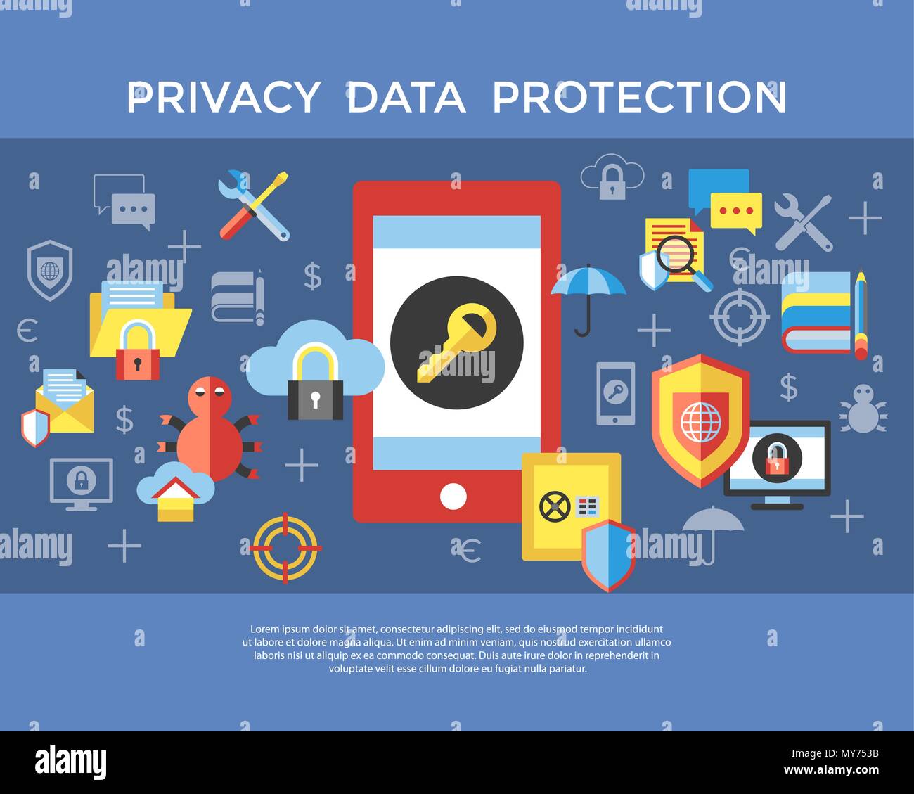 Digital vector data securuty and privacy protection icon set pack ...