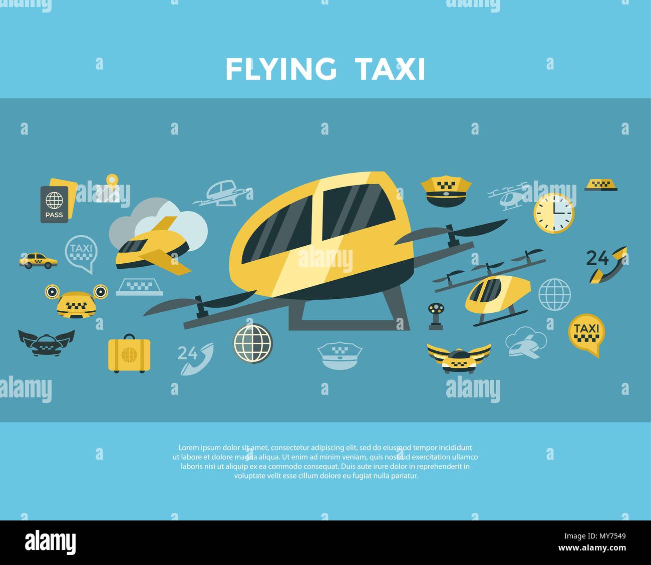 Digital vector flying taxi drone icon set pack illustration, simple ...