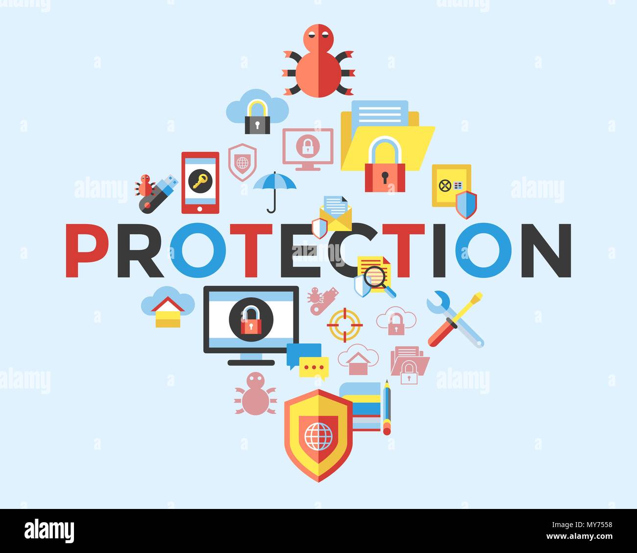 Digital vector data securuty and privacy protection icon set pack ...