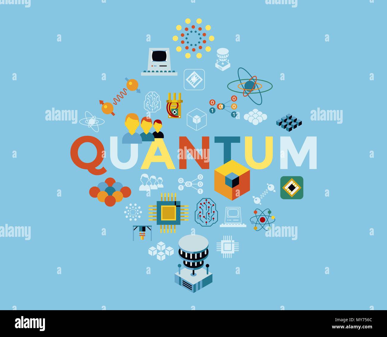 Digital vector quantum computing and qubits icon set pack illustration ...