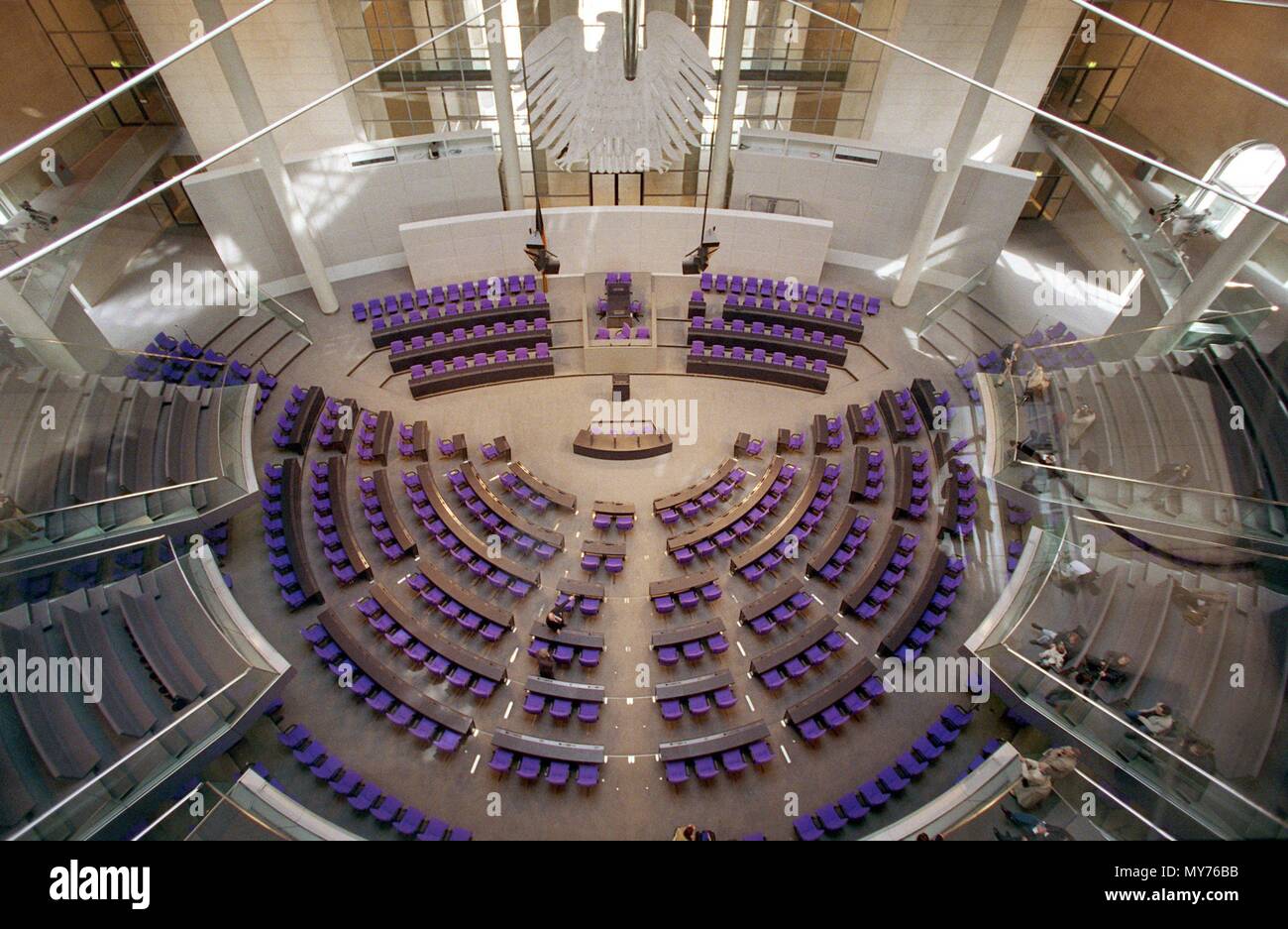 The plenary chamber of the German Bundestag in the Reichstag building ...