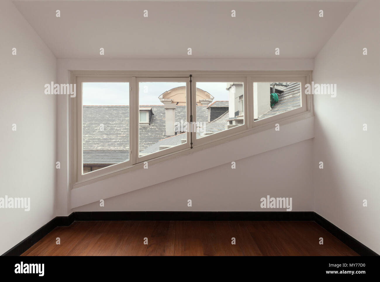 interior, old attic with windows Stock Photo - Alamy