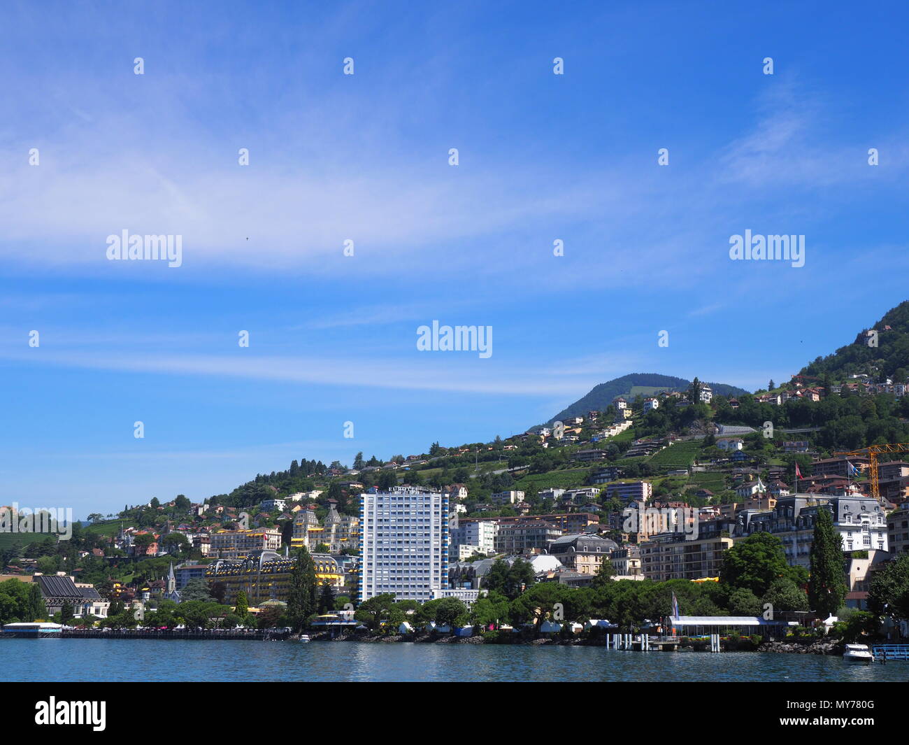MONTREUX, SWITZERLAND on JULY 2017: Brilliant view of european city ...