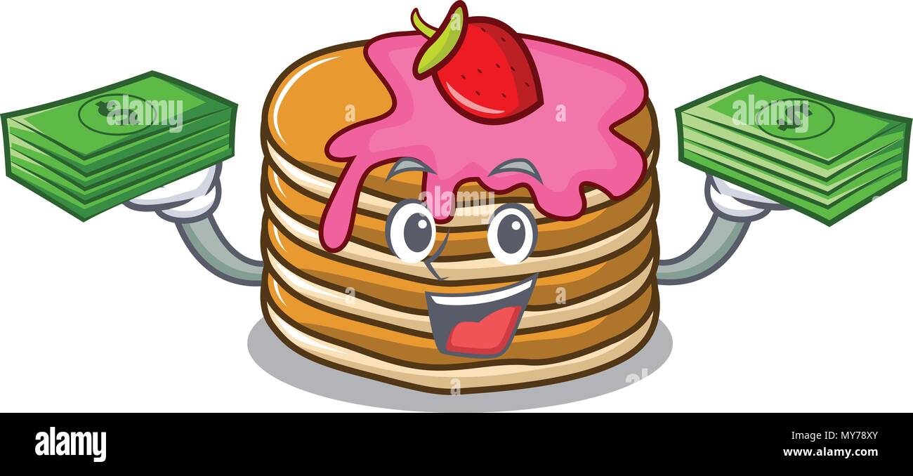 With money bag pancake with strawberry mascot cartoon Stock Vector ...