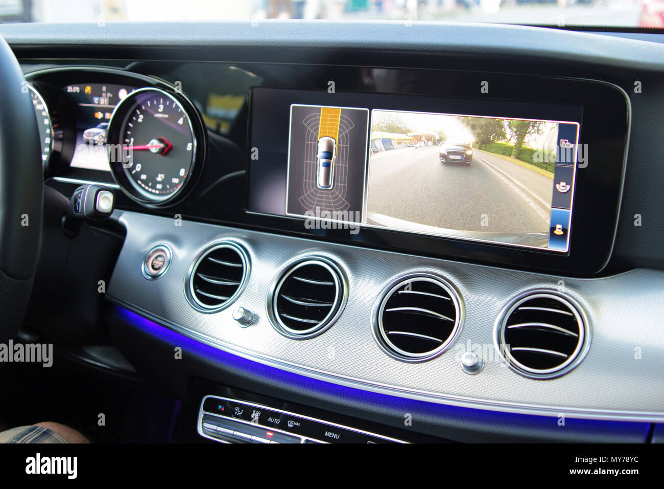 cockpit of a modern car with a reverse camera, close-up Stock Photo - Alamy