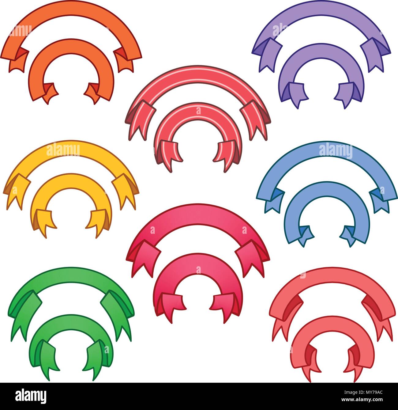 Set of different round ribbons, colorful tape banner collection, vector ...