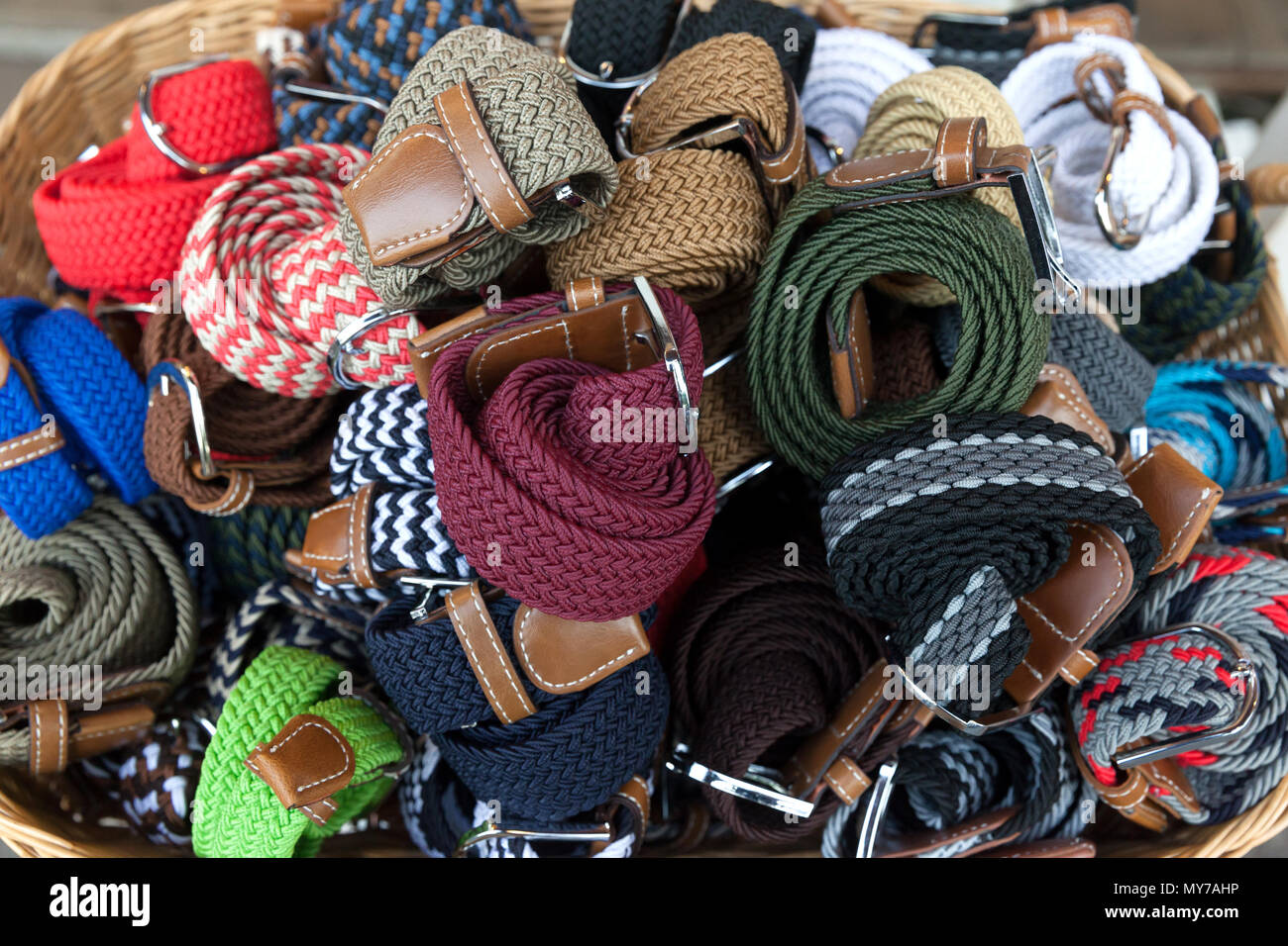 Many belts and accessories in a souvenir shop Stock Photo - Alamy