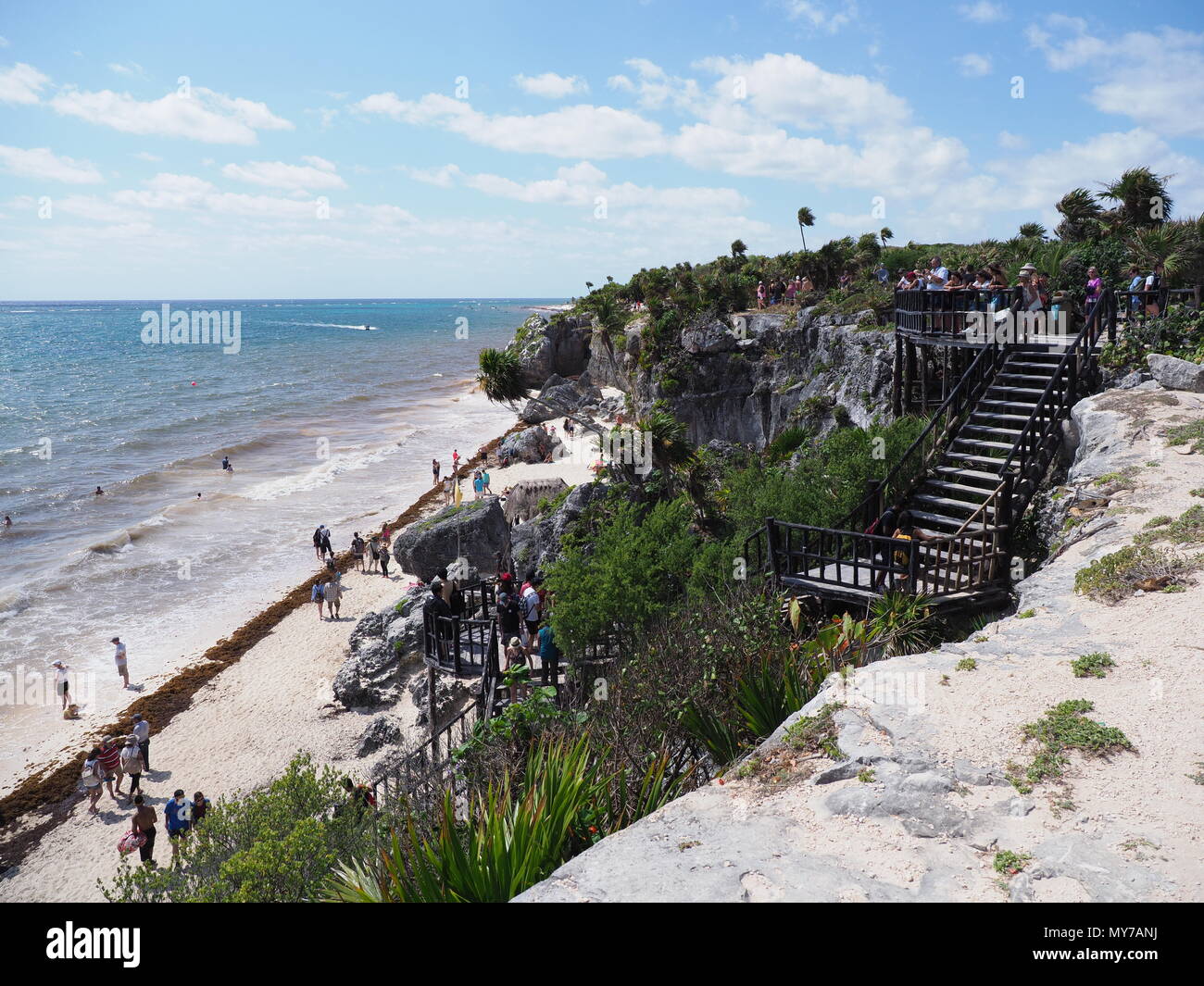 TULUM, MEXICO, NORTH AMERICA on MARCH 2018: Wooden stairs of vantage ...