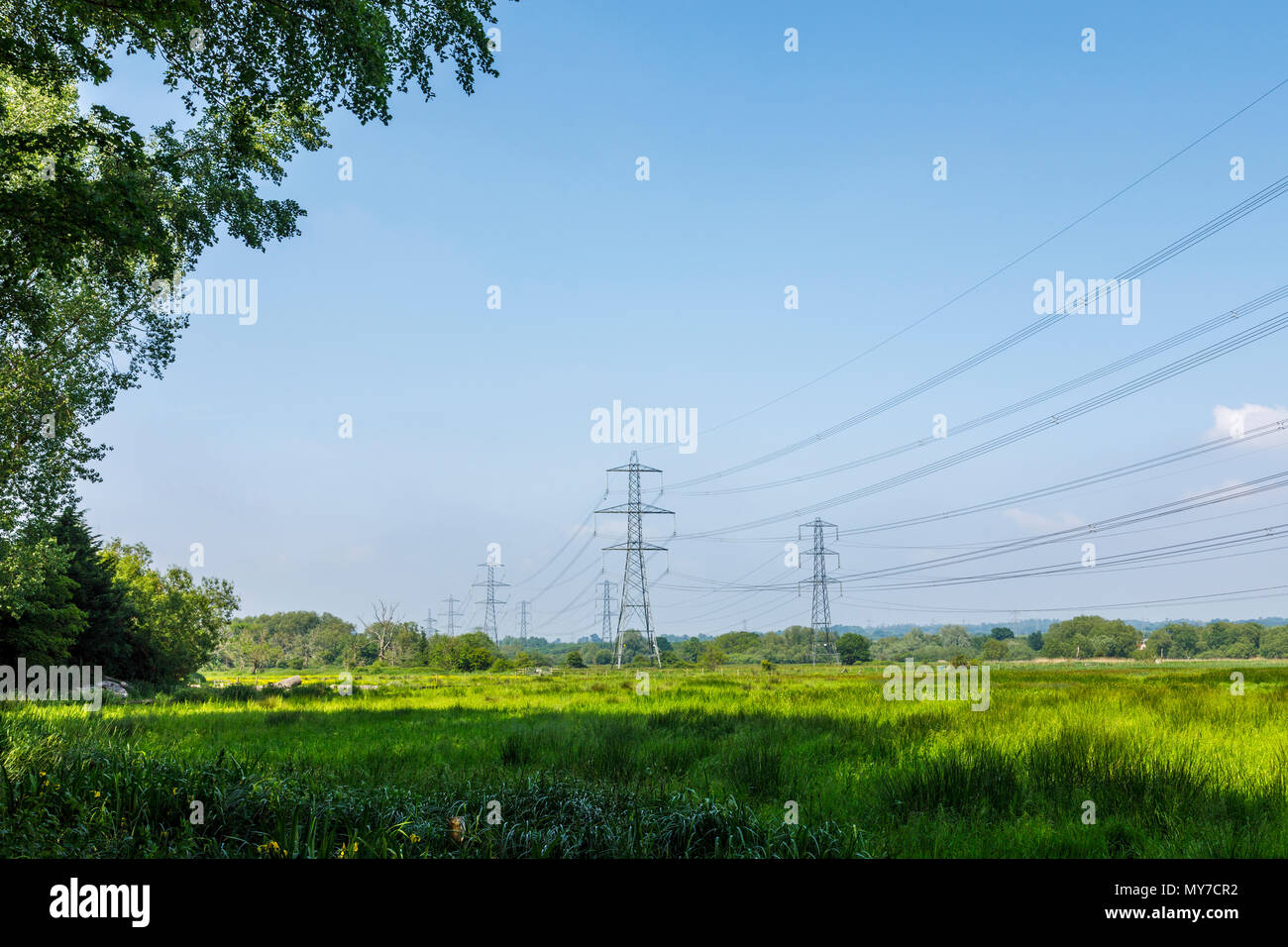 Electricity pylons with overhead cables in the Lower Test Nature ...