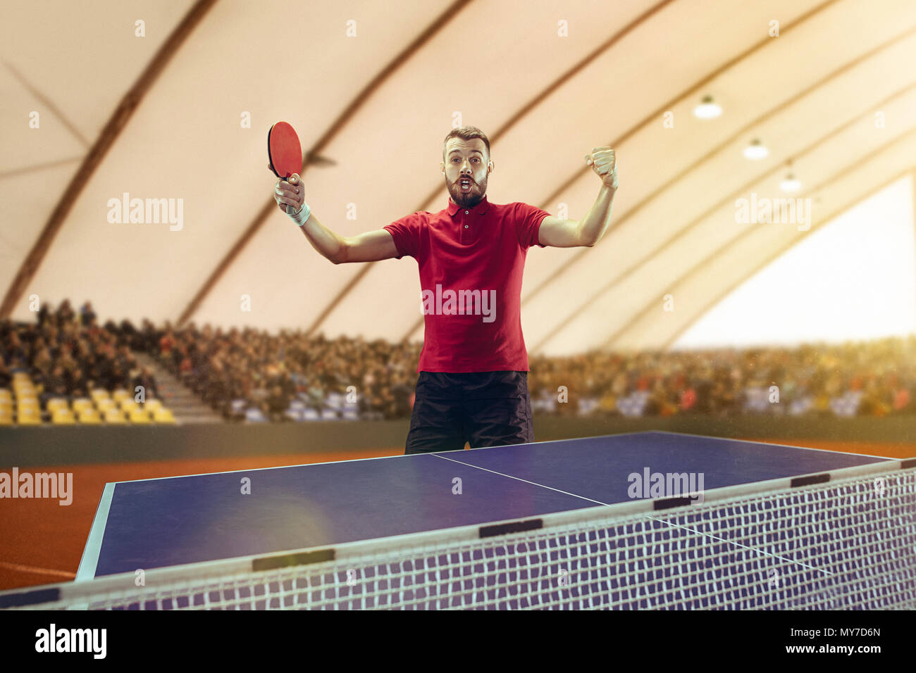 The table tennis player celebrating victory Stock Photo - Alamy