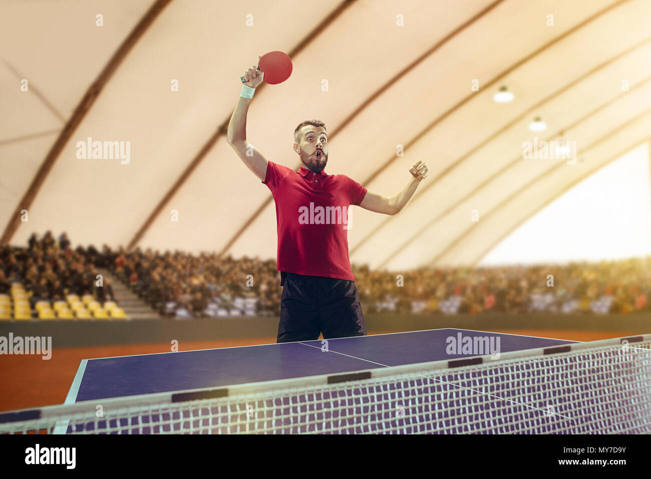 The table tennis player celebrating victory Stock Photo - Alamy