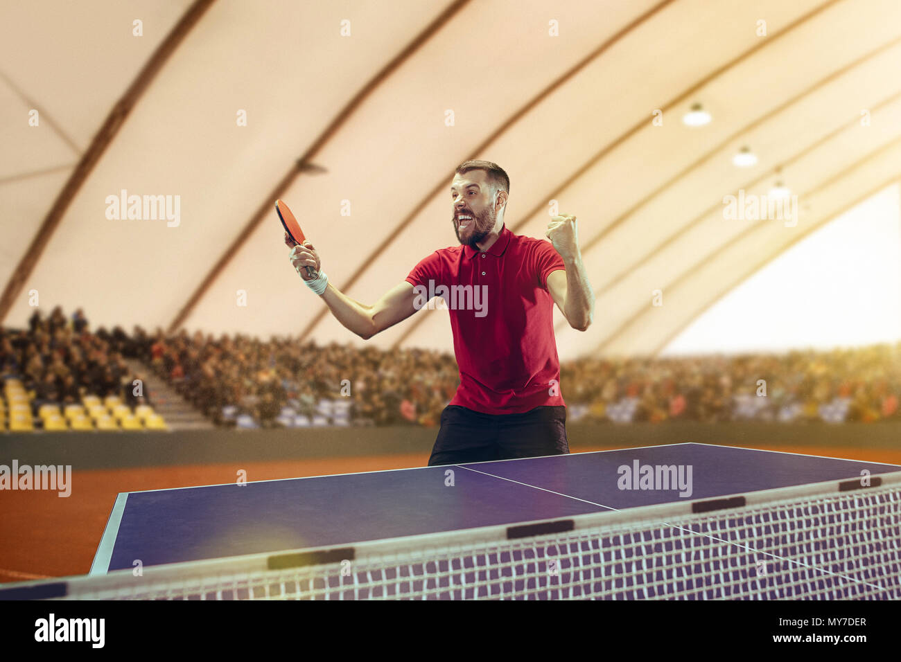 The table tennis player celebrating victory Stock Photo - Alamy