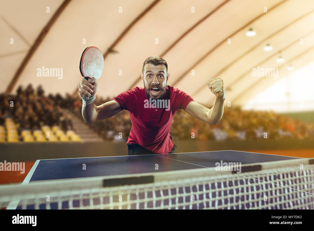 The table tennis player celebrating victory Stock Photo - Alamy