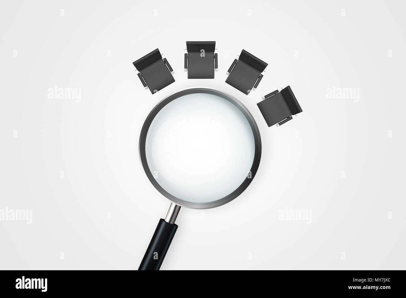Business concept, magnifying glass with professional business chairs ...