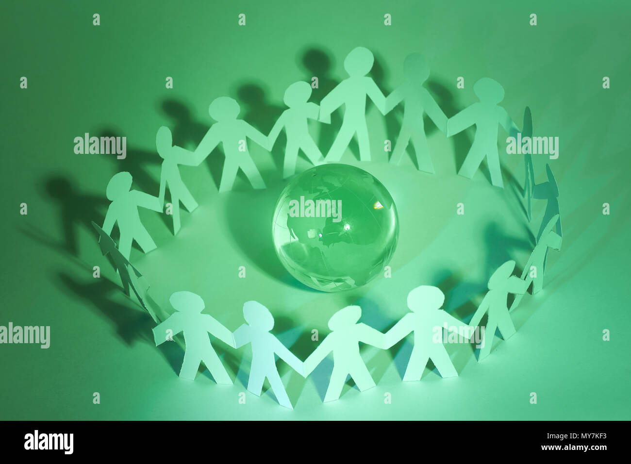 business concept.a large team of paper men standing around the Stock ...