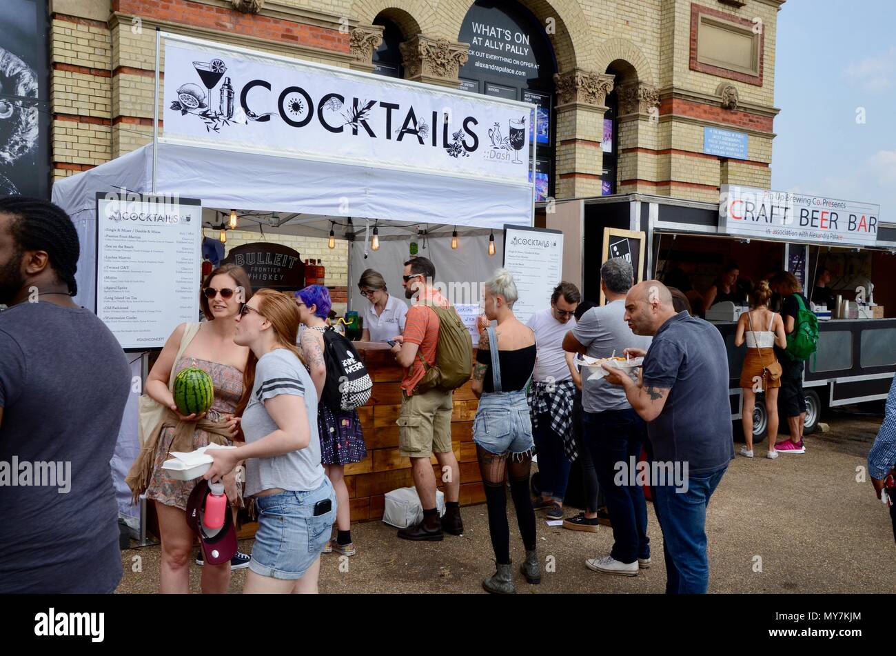 cocktail and craft beer stalls at the street food festival at alexandra ...