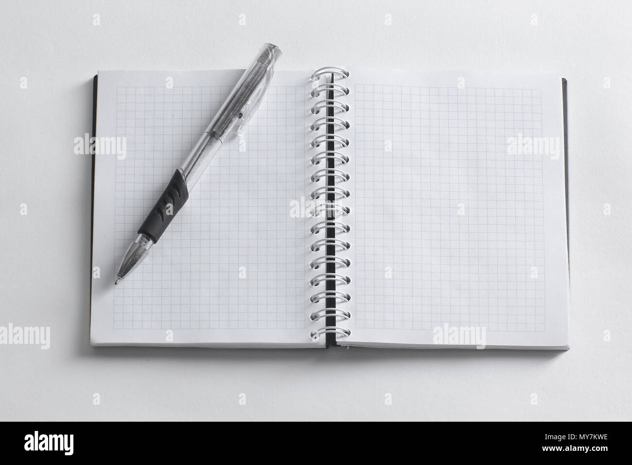 open notebook and pen on white background.photo with copy space Stock ...