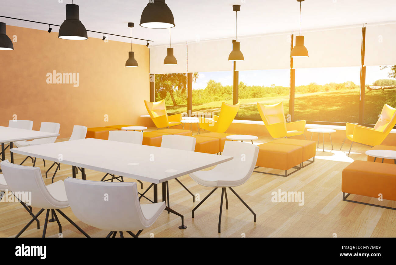 Seating in modern restaurant interior, 3D rendering Stock Photo - Alamy