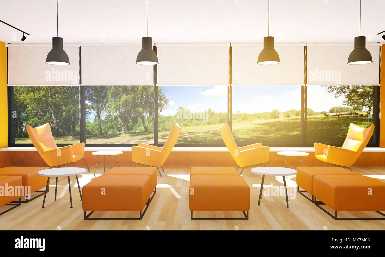 Seating in modern restaurant interior, 3D rendering Stock Photo - Alamy