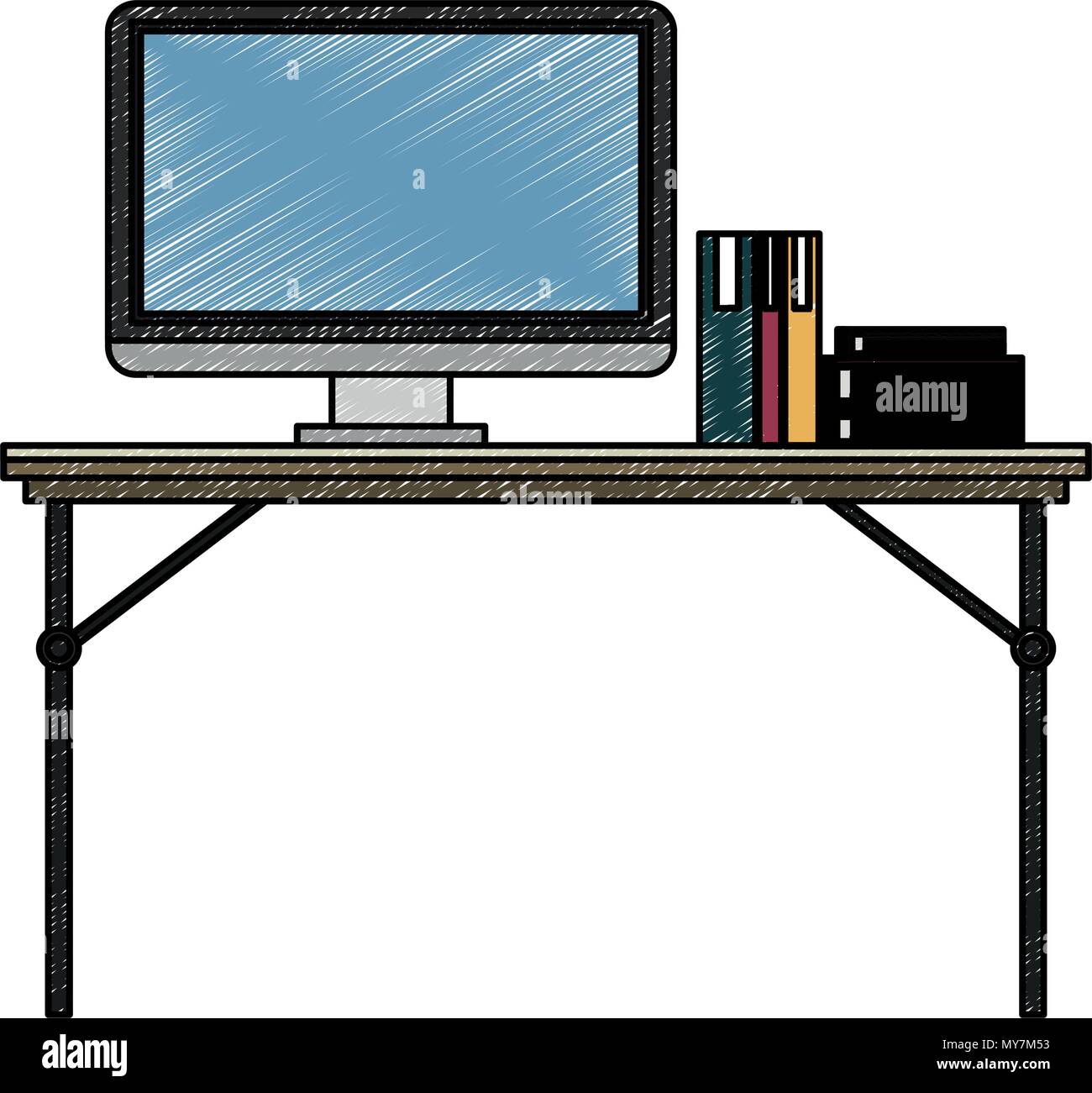 Computer in desk scribble Stock Vector Image & Art - Alamy
