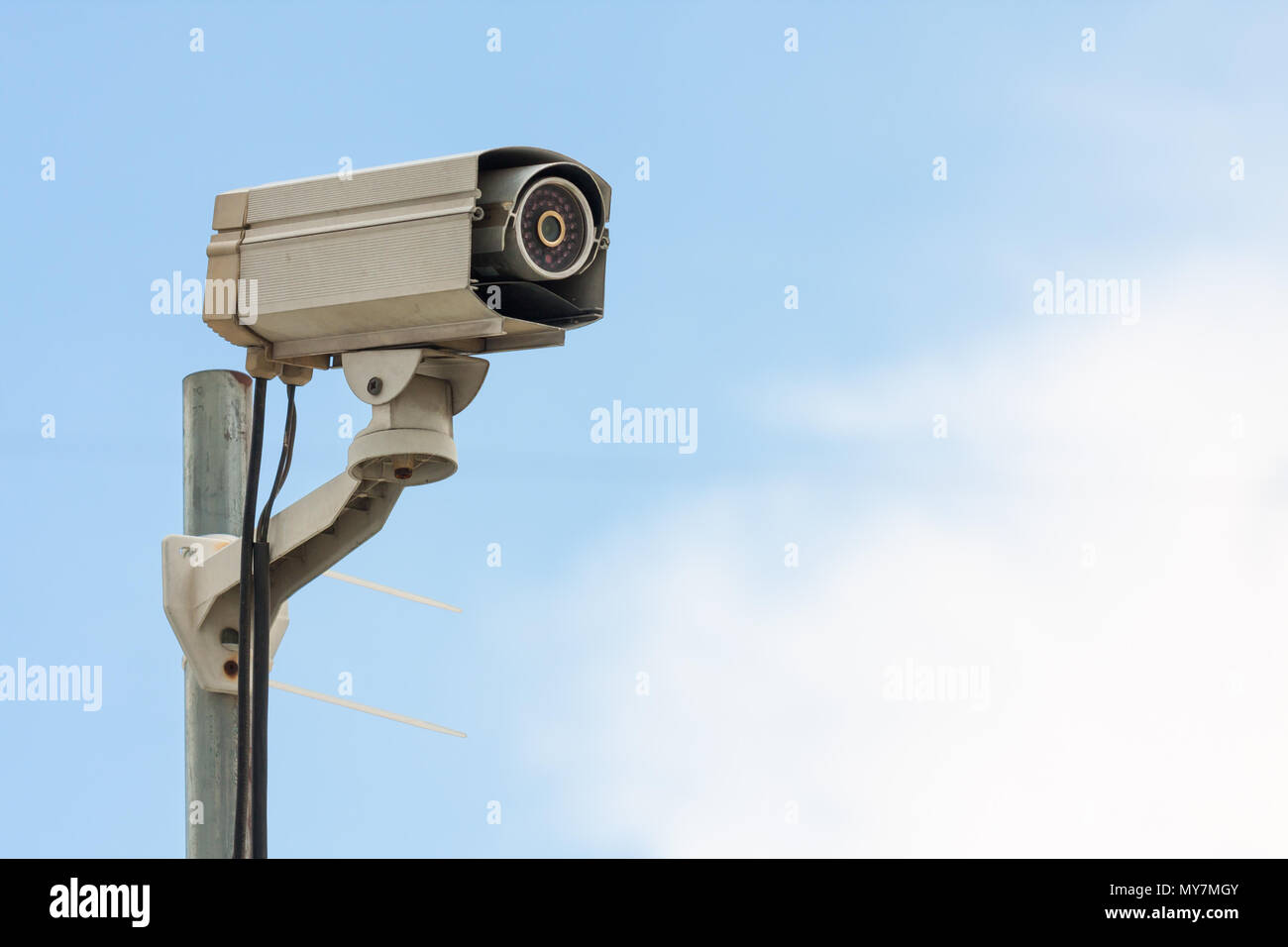 CCTV Camera or surveillance Operating with blue sky on background Stock ...