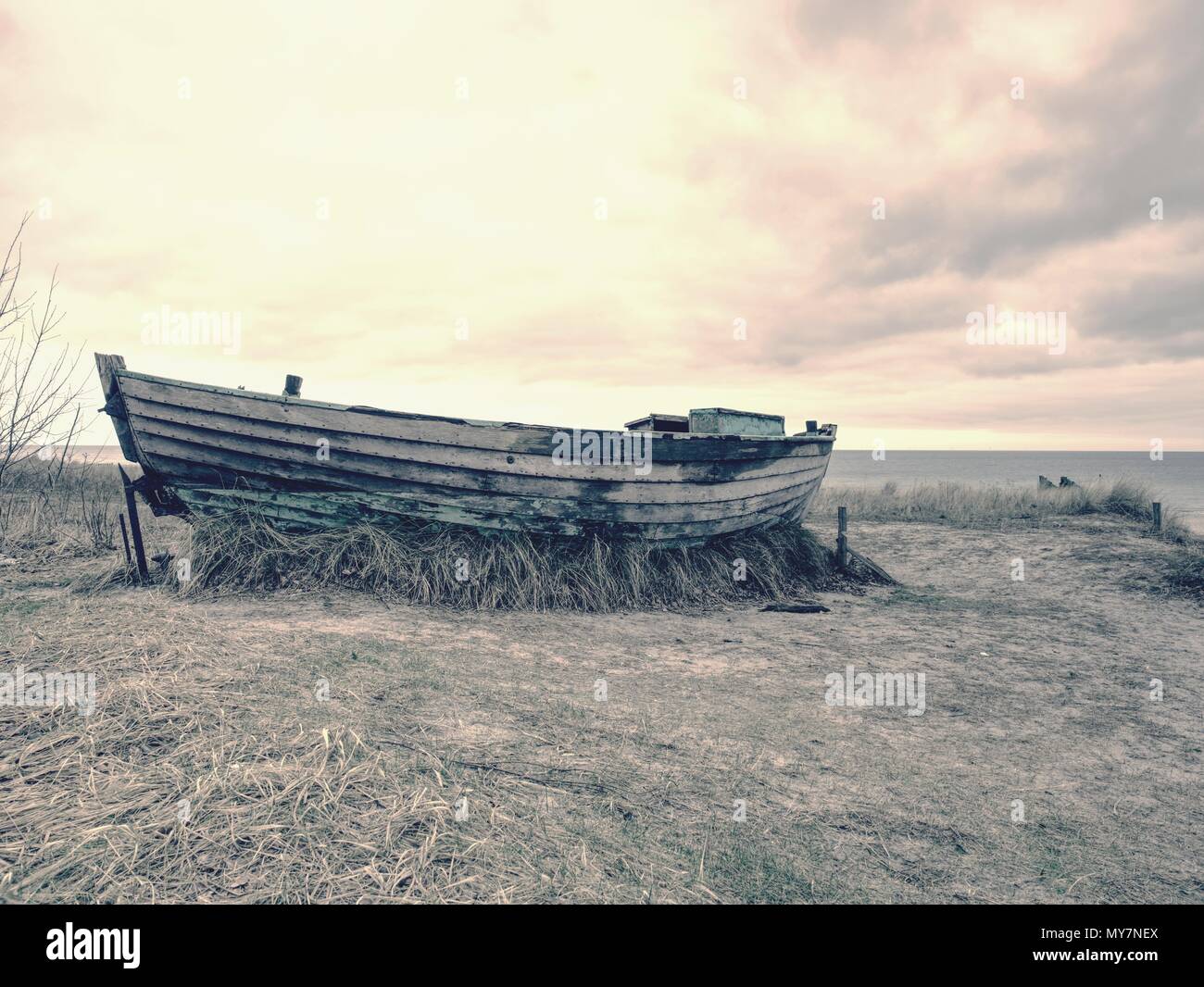 Drowned wooden boat after storm hi-res stock photography and images - Alamy