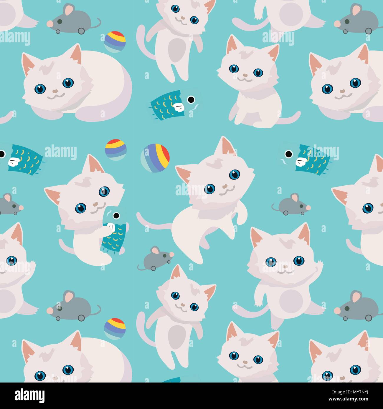 Pattern with cute cats Stock Vector Image & Art - Alamy