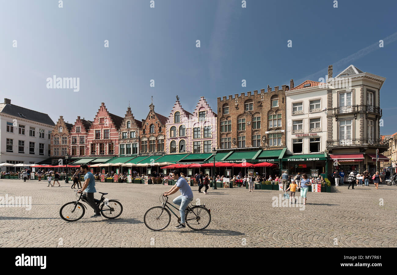 Bruges, Belgium May 9, 2018: Views of the market square in the city of ...