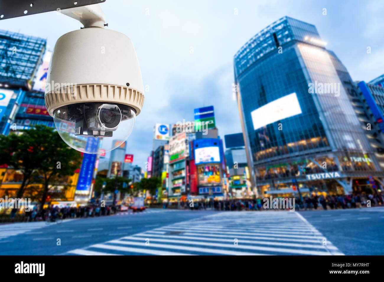 CCTV Camera or surveillance operating with city building Stock Photo ...