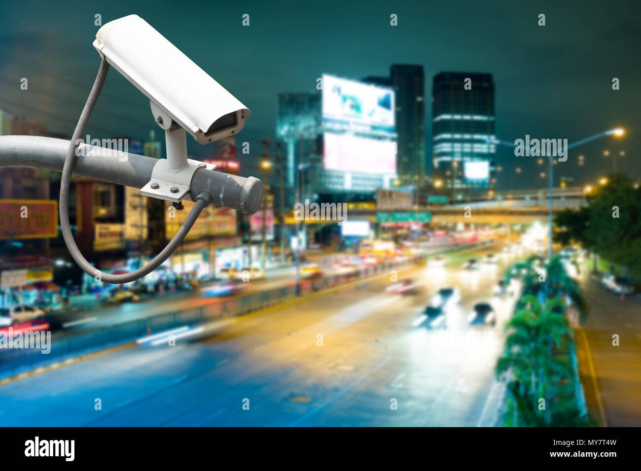 CCTV or surveillance operating on traffic road at nitht time Stock ...