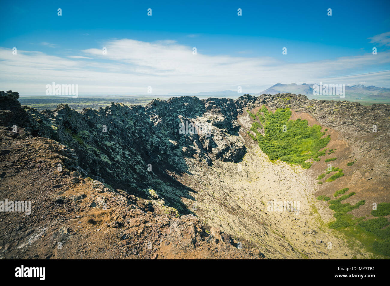 Looking in to the Volcano Eldborg crater on iceland Stock Photo - Alamy