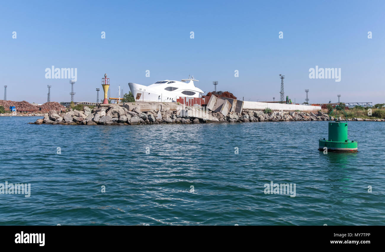 Entrance green buoy. Port of Burgas, Black Sea coast, Bulgaria Stock ...