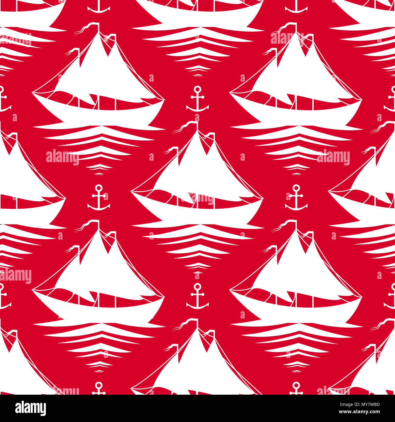 Red seamless pattern with sailboats and anchors Stock Photo - Alamy