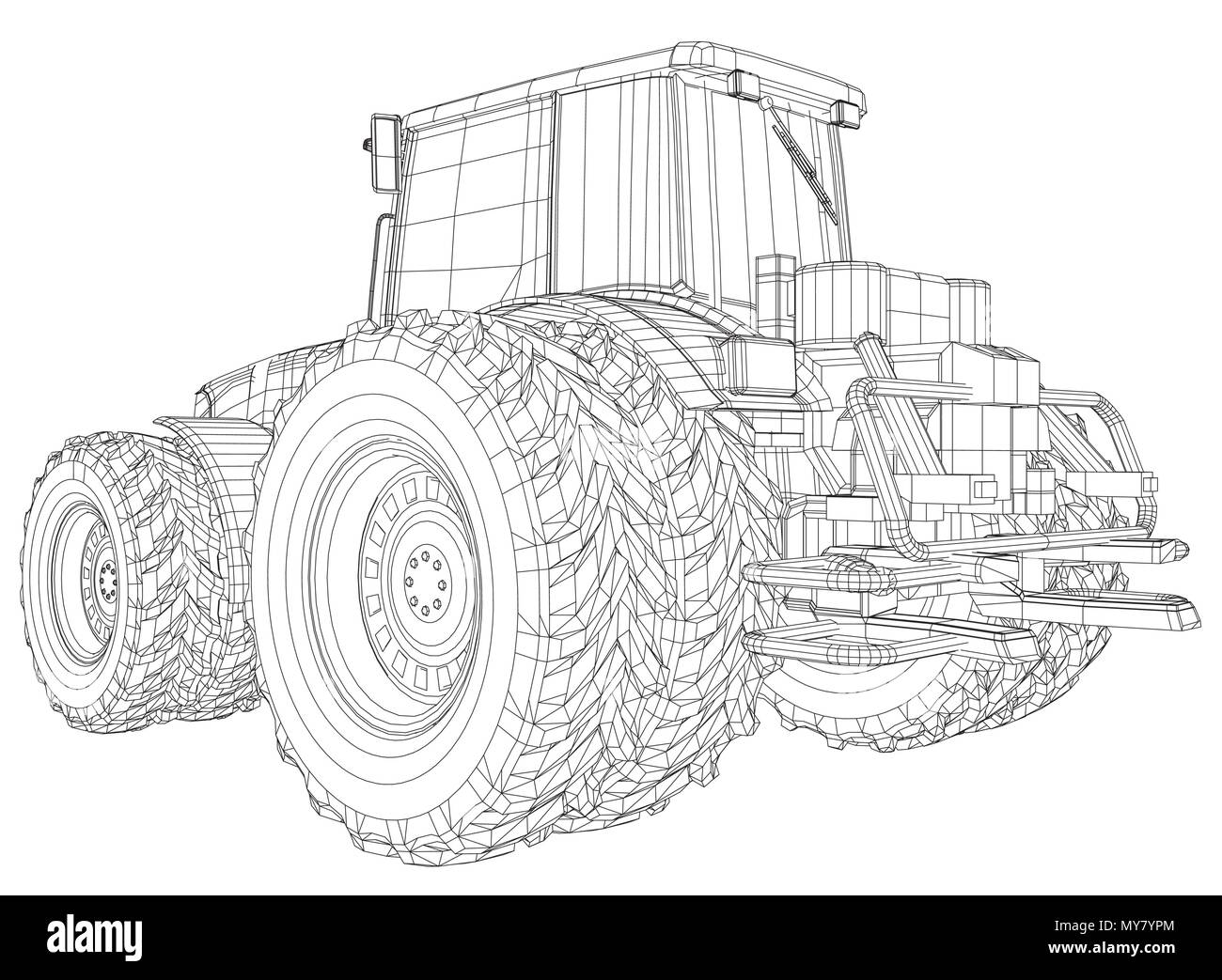 Vector wheeled tractor isolated on white background. Side view. Tracing ...