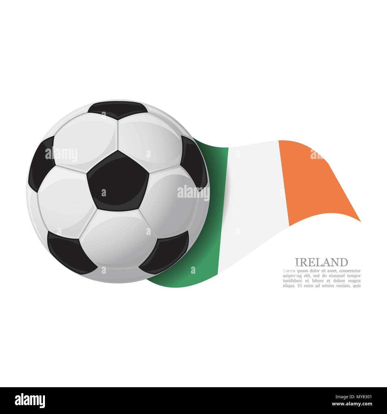 Ireland waving flag with a soccer ball. Football team support concept ...