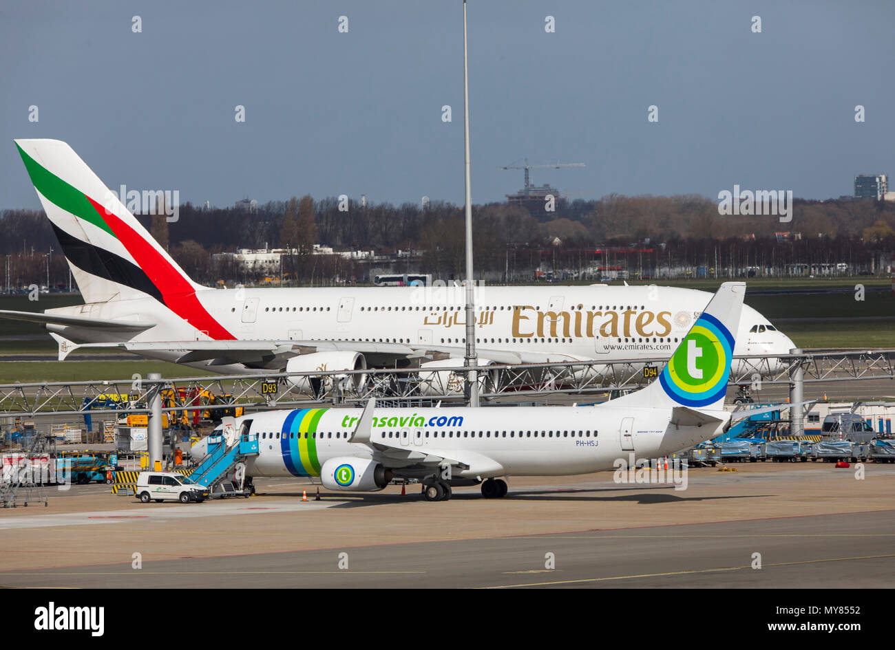 Emirates Airbus A 380-800, Transavia.com, Boeing 737-800, aircraft, at ...