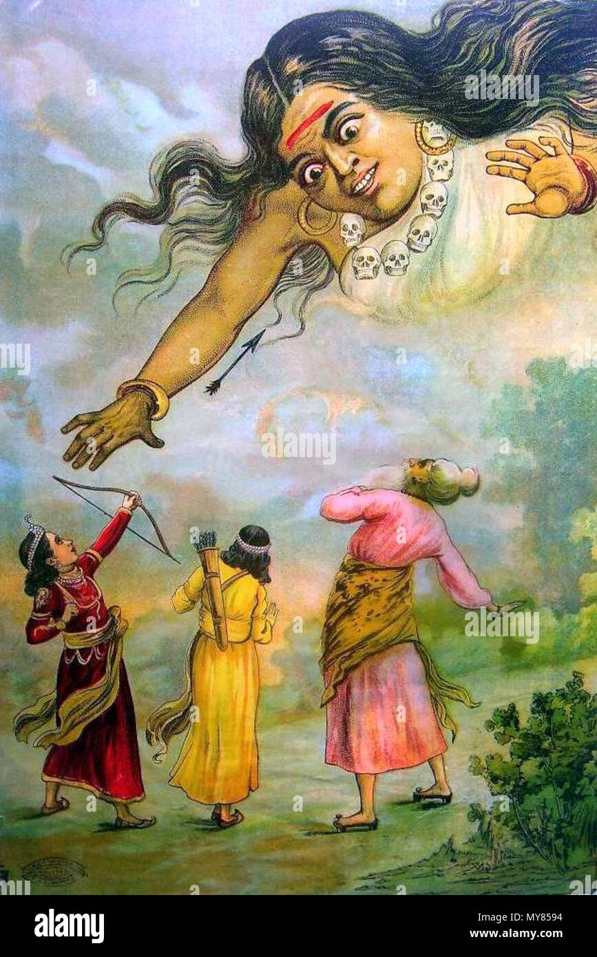 . English: 'Taraka vadh,' a print by the Ravi Varma Press, c.1910's ...