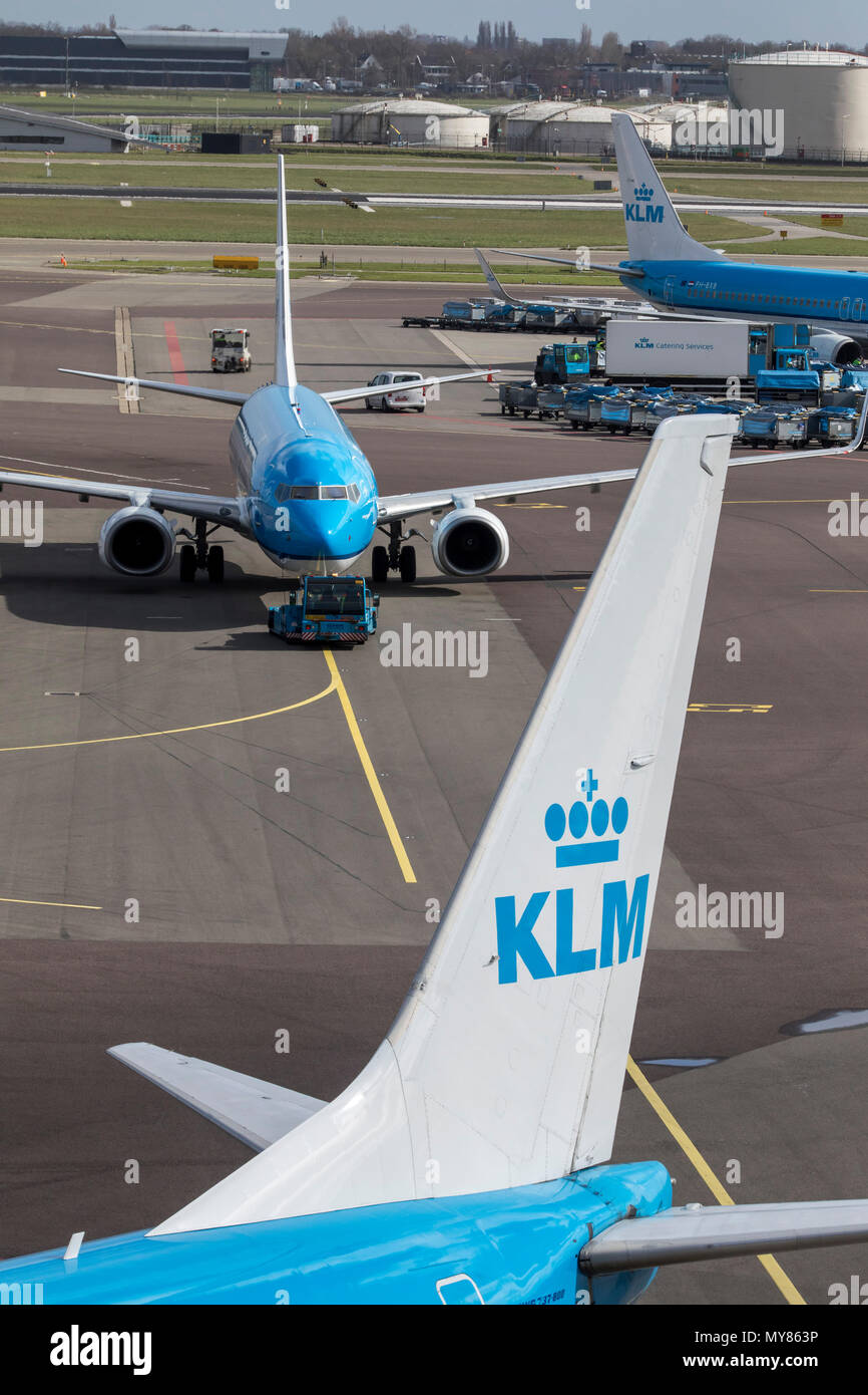KLM aircrafts at Amsterdam Schiphol Airport, in North Holland, the ...