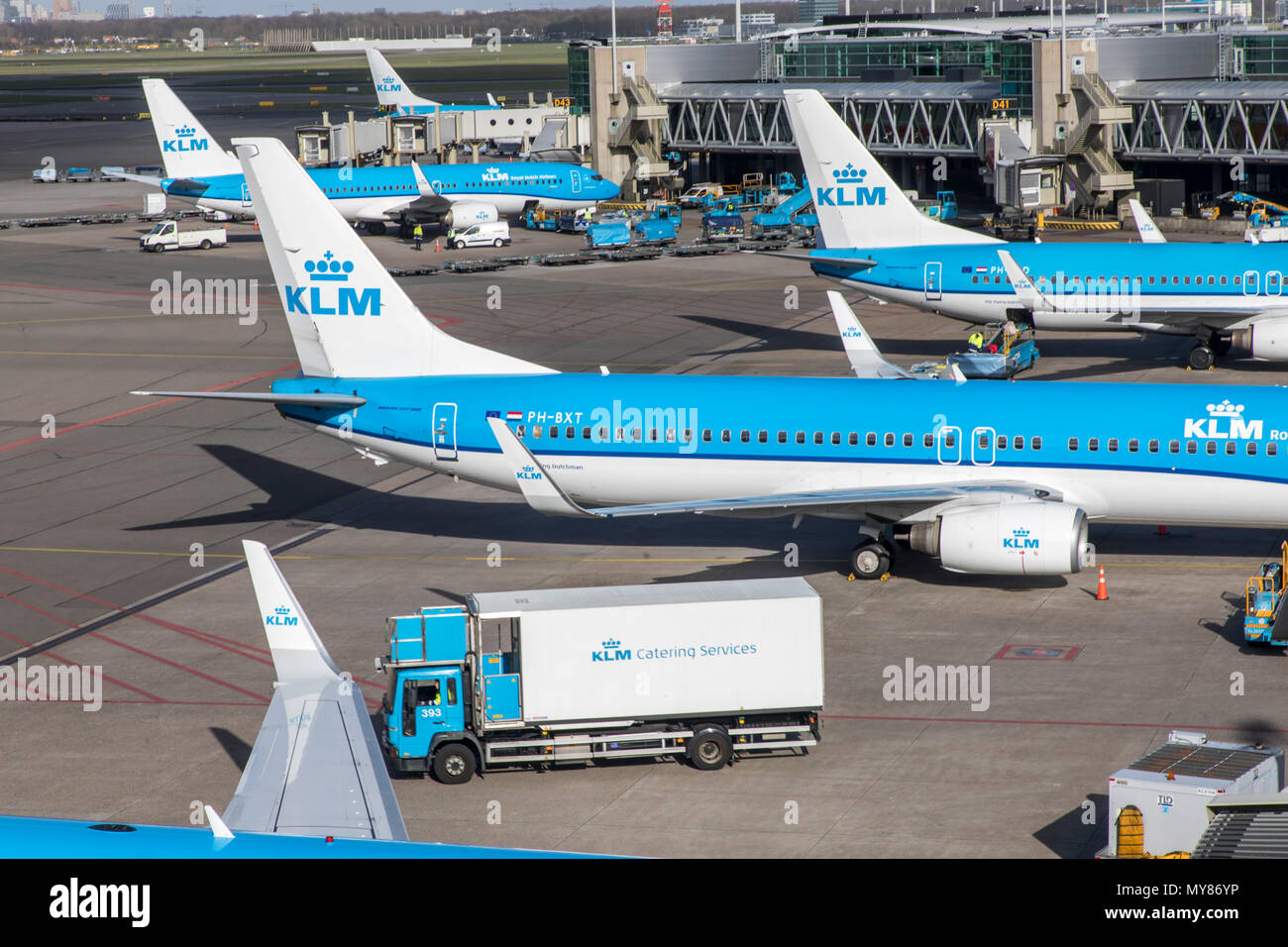 KLM aircrafts at Amsterdam Schiphol Airport, in North Holland, the ...
