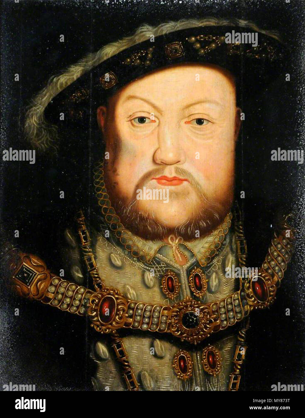 . English: Portrait of King Henry VIII, bust-length, wearing regal ...